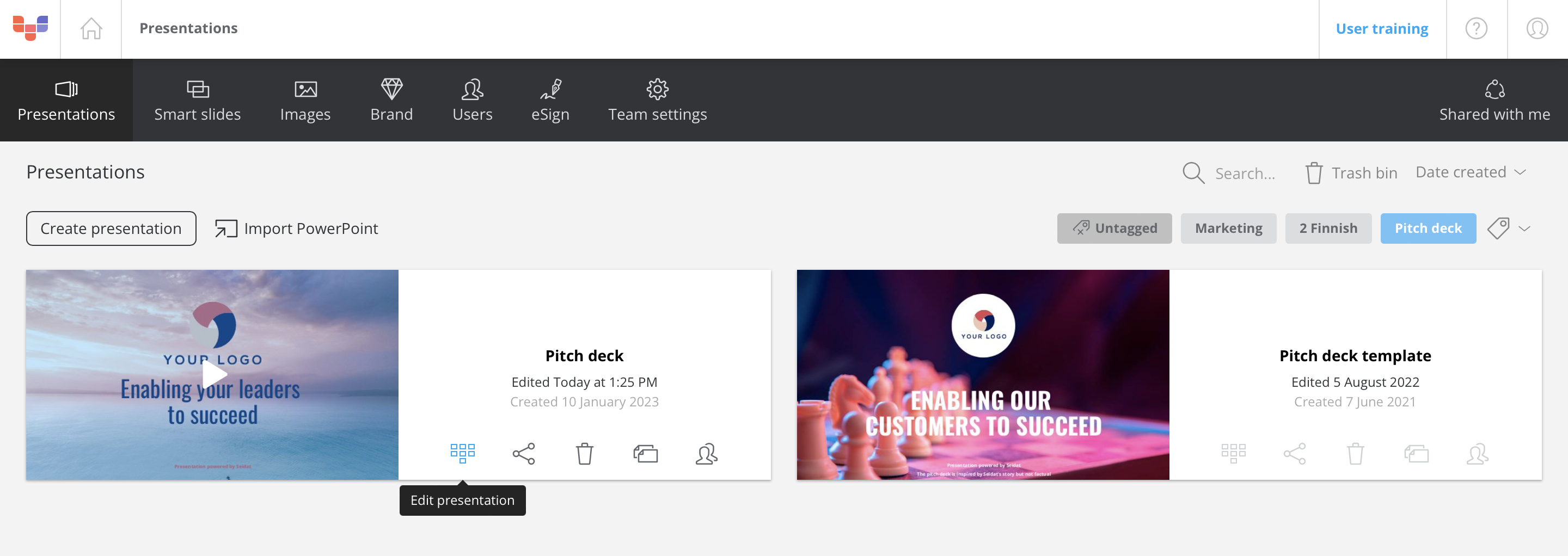 Presentation editor slide map | Seidat Support